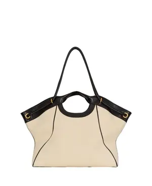 Balmain Large Tote In Smooth Leather And Canvas - Beige
