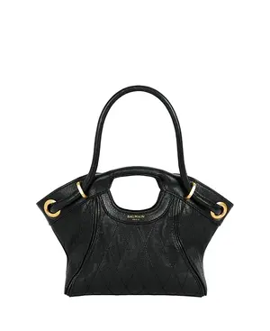 Balmain Small Tote In Smooth Topstitched Leather - Black