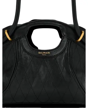 Balmain Small Smooth Leather Tote With Topstitching