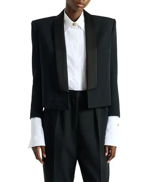 Balmain Cropped Grain De Poudre Blazer - Black