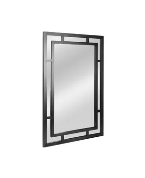 ROWENA INTERIORS Vintage Glass Wall Mirror With Geometric Art Deco Wood Frame - Black