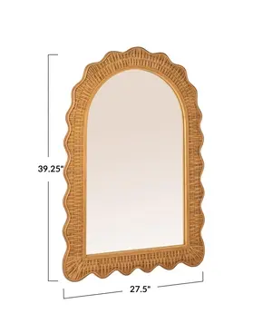 ROWENA INTERIORS Arched Wall Mirror With Scalloped Woven Rattan Frame