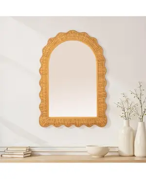 ROWENA INTERIORS Arched Wall Mirror With Scalloped Woven Rattan Frame