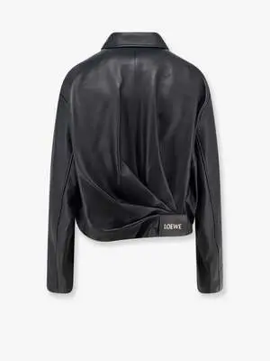 Loewe Cropped Leather Jacket With Back Logo Patch