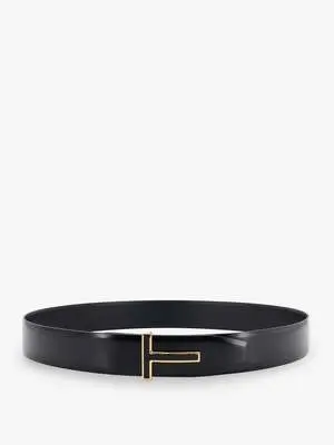TOM FORD Leather Belt With Metal Logo Buckle - Black