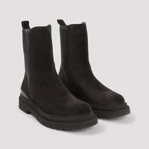 Brunello Cucinelli Suede And Wool Blend Chelsea Boots With Monili Embellishment - Brown