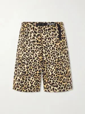 Kapital Wide-leg Belted Leopard-print Cotton-twill Shorts - Brown