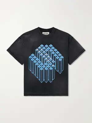 SATOSHI NAKAMOTO Grid Lock Logo-print Cotton-jersey T-shirt - Black