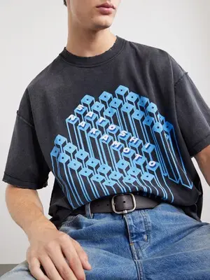 SATOSHI NAKAMOTO Grid Lock Logo-print Cotton-jersey T-shirt