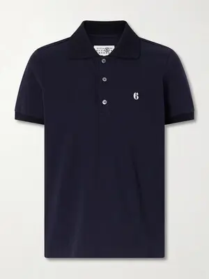 MAISON MARGIELA Logo-embroidered Cotton-piqué Polo Shirt - Blue