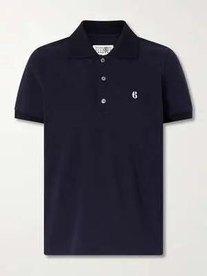 MAISON MARGIELA Logo-embroidered Cotton-piqué Polo Shirt - Navy