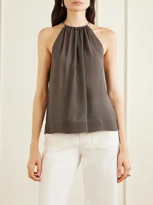 NILI LOTAN Nikki Silk Halterneck Tank - Gray