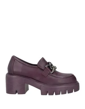 JEANNOT Plum Leather Embellished Loafers