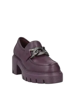 JEANNOT Plum Leather Embellished Loafers