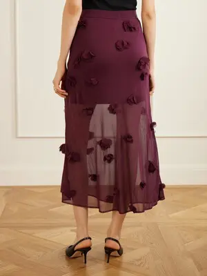 Simkhai Cora Floral Appliqué Midi Skirt - Burgundy