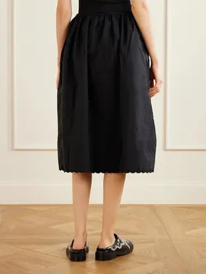 Cecilie Bahnsen Cbfiella' Embroidered Scalloped Taffeta Midi Skirt - Black