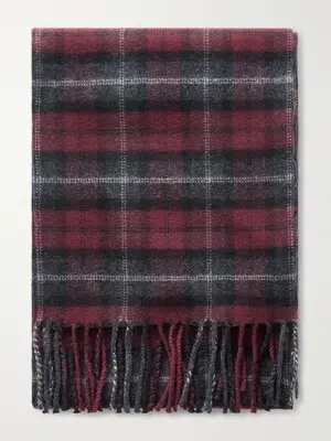 Etro Fringed Checked Wool Scarf - Red