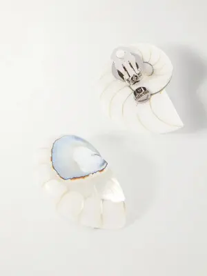 JULIETTA Rhodium-plated Shell And Resin Nautilus Earrings - White