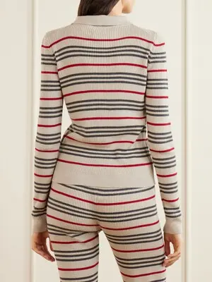 THE ELDER STATESMAN Libeccio Striped Wool, Silk, And Linen-blend Knitted Polo - Neutrals