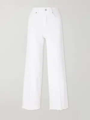 FRAME High Rise Wide Frayed High-rise Wide-leg Jeans - White