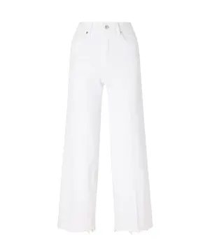 FRAME Le Slim Palazzo Frayed High-rise Wide-leg Jeans - White