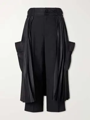Sacai Pleated Twill Wide-leg Shorts - Black