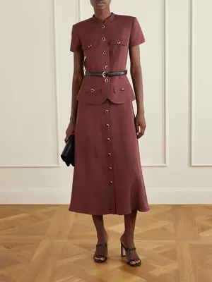 SELF-PORTRAIT Belted Peplum Midi Dress