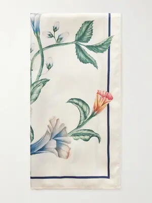 Agua Bendita Ceiba Brisa Floral-print Silk-twill Scarf - Neutrals