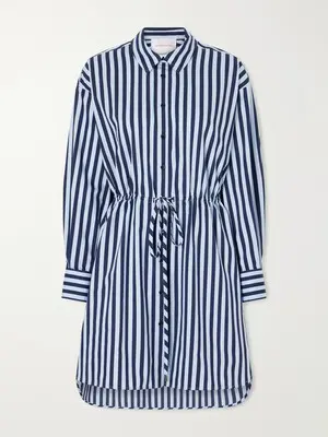 Carolina Herrera Striped Cotton-blend Poplin Mini Shirt Dress - Blue