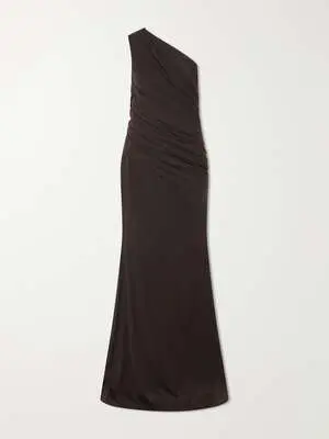 Alex Perry One-shoulder Gathered Jersey Gown - Dark Gray