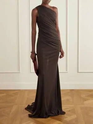 Alex Perry One-shoulder Gathered Jersey Gown