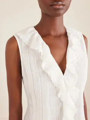 DÔEN Henrietta Ruffled Embroidered Ramie Mini Dress - White