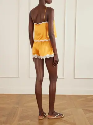 DÔEN Loure Lace-trimmed Silk-satin Top