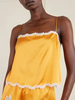 DÔEN Loure Lace-trimmed Silk-satin Top