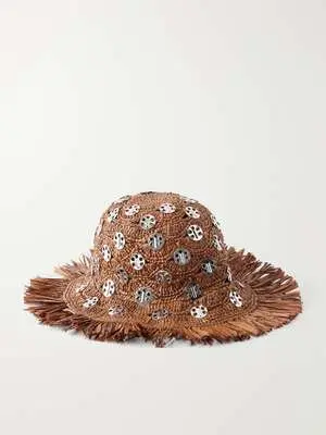 Rabanne Autres Embellished Fringed Raffia Hat - Brown
