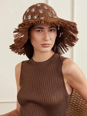 Rabanne Embellished Fringed Raffia Sun Hat