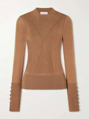 Rabanne Ribbed Embellished Wool And Silk-blend Sweater - Brown