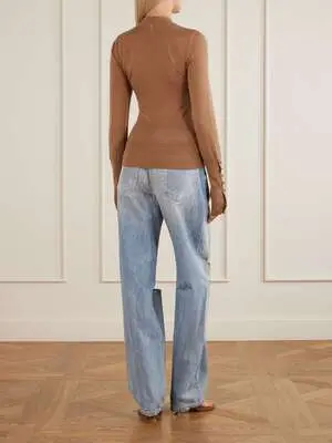 Rabanne Ribbed Embellished Wool And Silk-blend Sweater