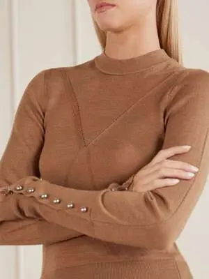 Rabanne Ribbed Embellished Wool And Silk-blend Sweater
