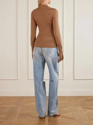 Rabanne Ribbed Embellished Wool And Silk-blend Sweater