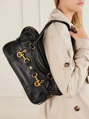 Burberry Embellished Leather Shoulder Bag - Black