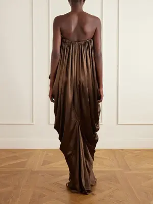 ABADIA Draped Strapless Satin Gown