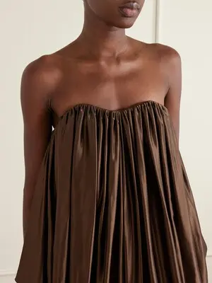 ABADIA Draped Strapless Satin Gown