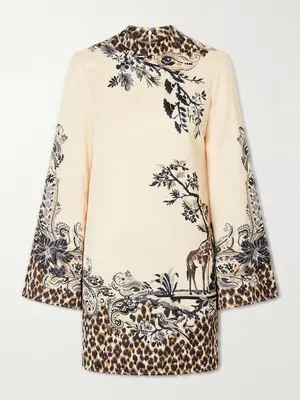 Etro Printed Satin High Neck Mini Dress - Neutrals