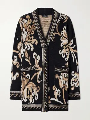Etro Jacquard Knit Wool Cardigan - Black