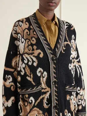 Etro Jacquard-knit Wool Cardigan - Black