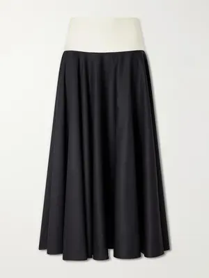 ABADIA Pleated Cotton-poplin Midi Skirt