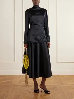 ABADIA Pleated Cotton-poplin Midi Skirt