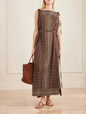 DÔEN Amarante Printed Organic Cotton-voile Belted Midi Dress - Brown