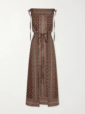 DÔEN Amarante Printed Organic Cotton-voile Belted Midi Dress - Brown